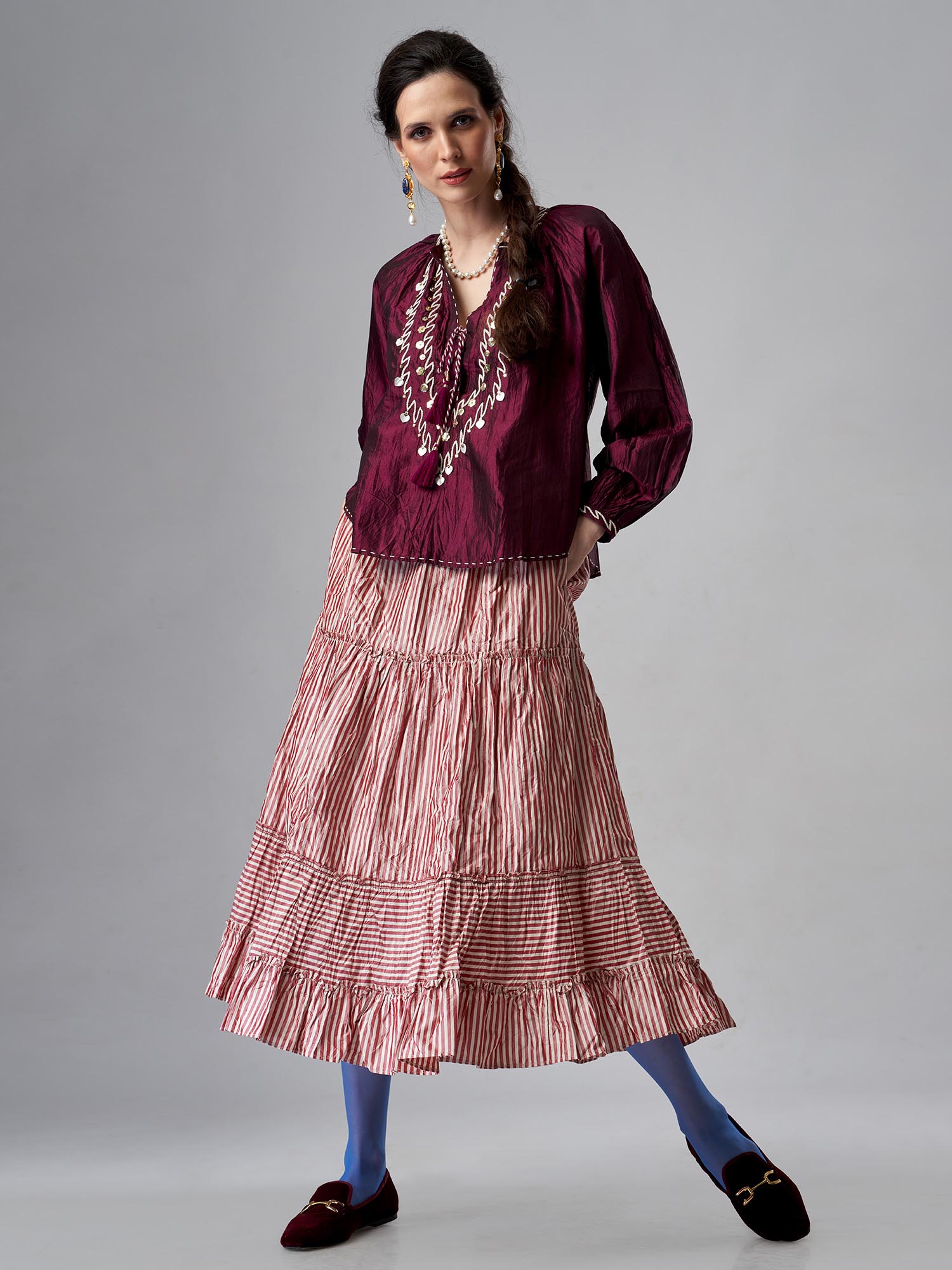 Dharma Silk Top , Washed Silk Top, Operatic (mrn) - Ahilaya