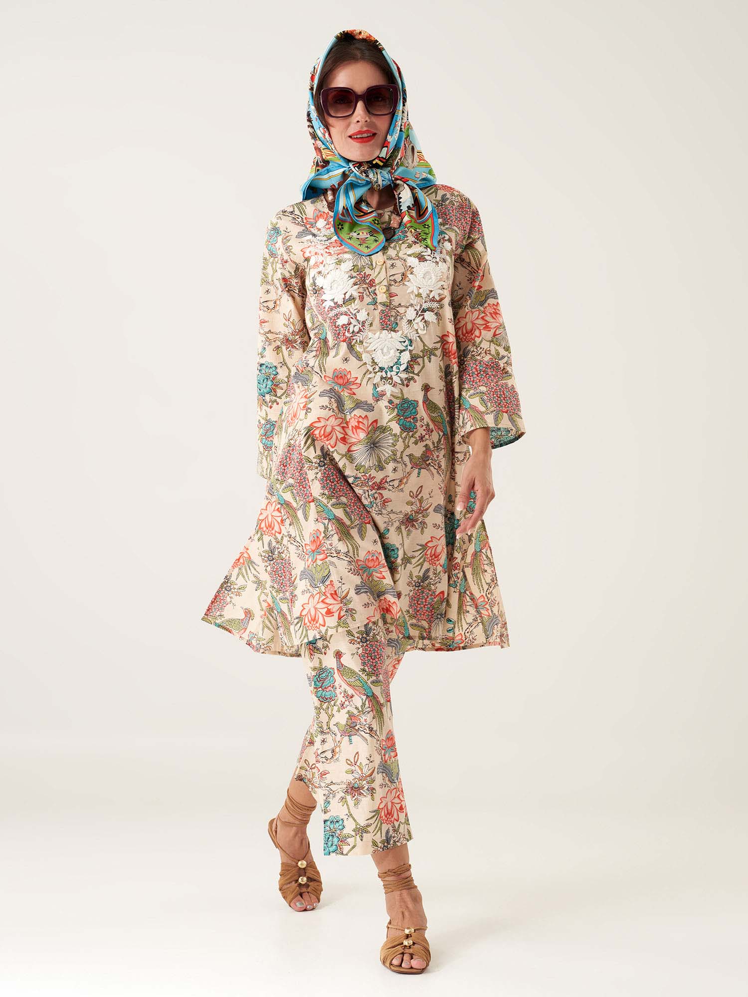 FIORI COTTON MATCHING SET, Cotton Twin Set, Palace Walk (Multi) - Ahilaya