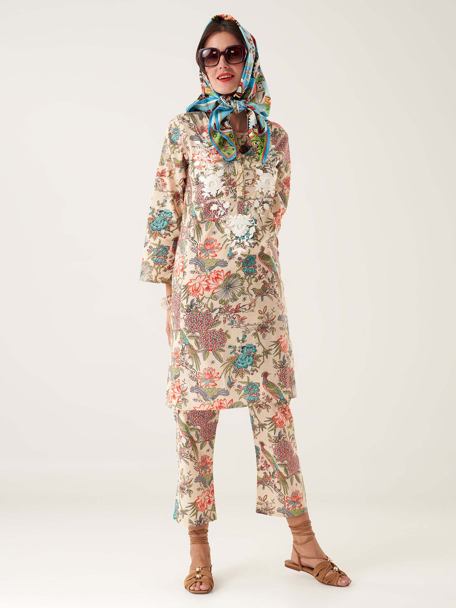 FIORI COTTON MATCHING SET, Cotton Twin Set, Palace Walk (Multi) - Ahilaya