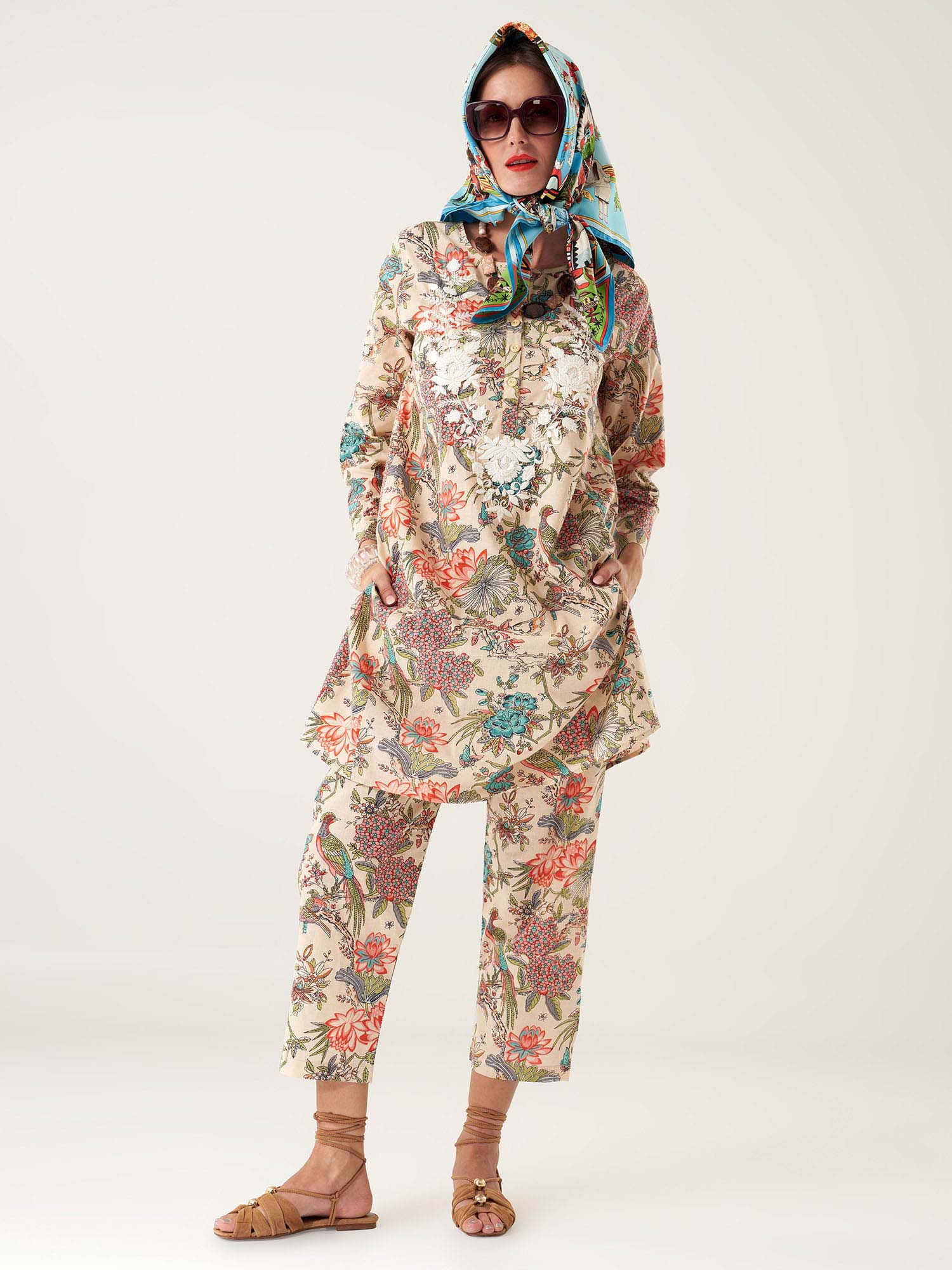 FIORI COTTON MATCHING SET, Cotton Twin Set, Palace Walk (Multi) - Ahilaya