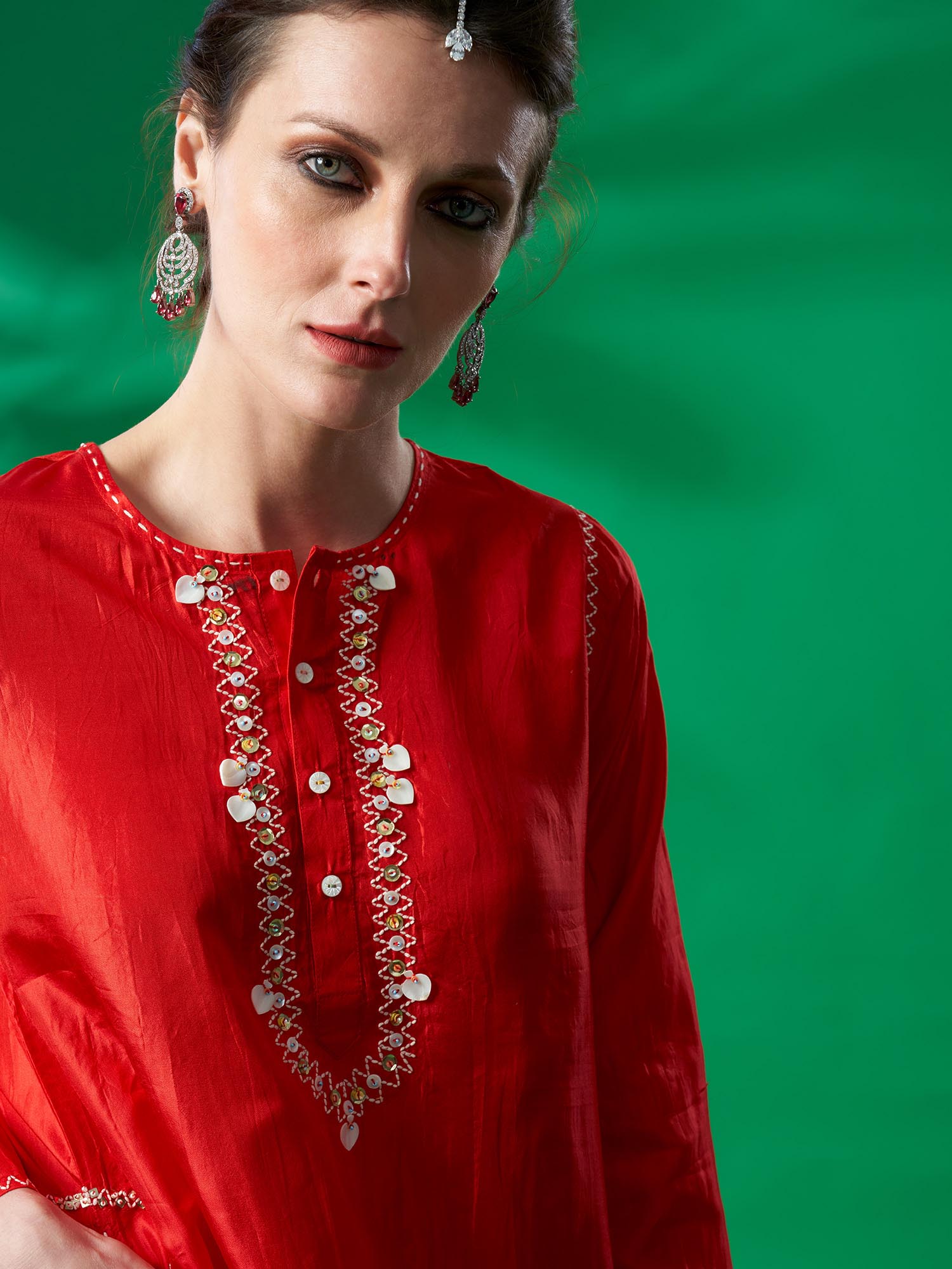 Kohinoor Silk Twinset, Washed Silk Twin Set, Audacious (Rd) - Ahilaya
