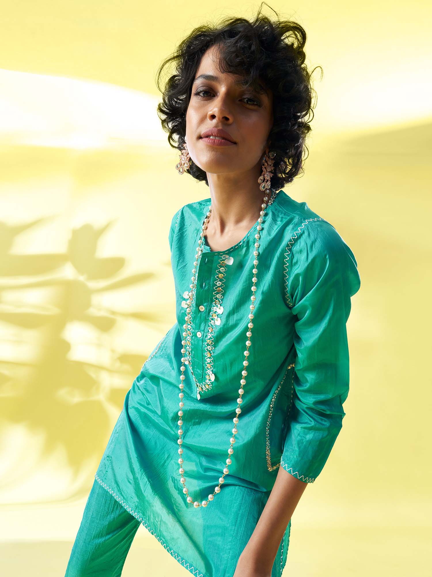 Lilypool Silk Matching Set, Washed Silk Twin Set, Fountain (Grn) - Ahilaya