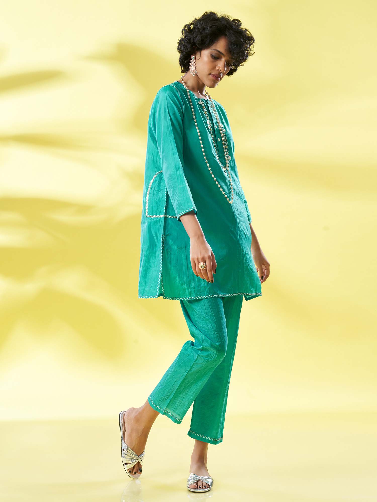 Lilypool Silk Matching Set, Washed Silk Twin Set, Fountain (Grn) - Ahilaya