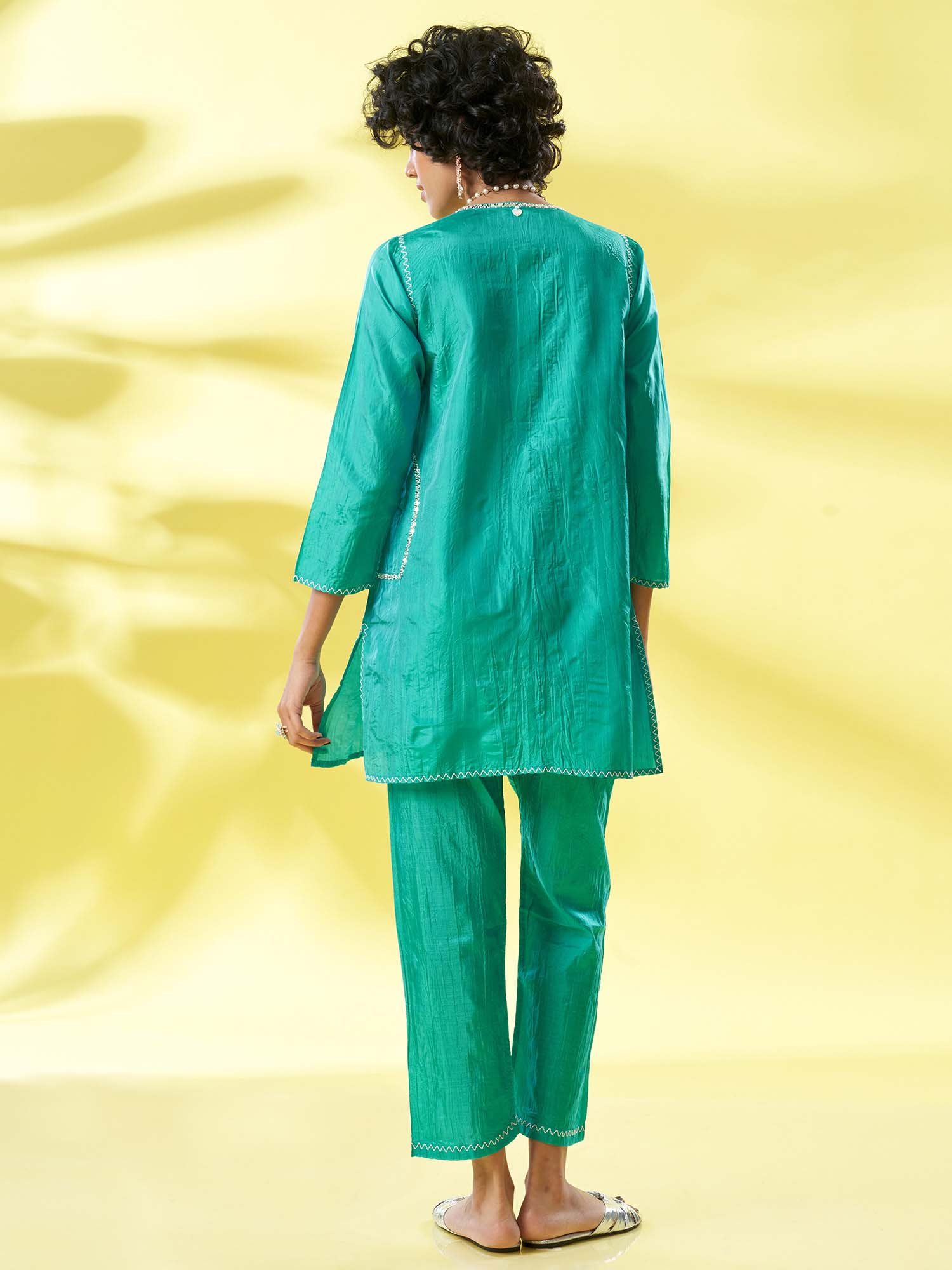 Lilypool Silk Matching Set, Washed Silk Twin Set, Fountain (Grn) - Ahilaya