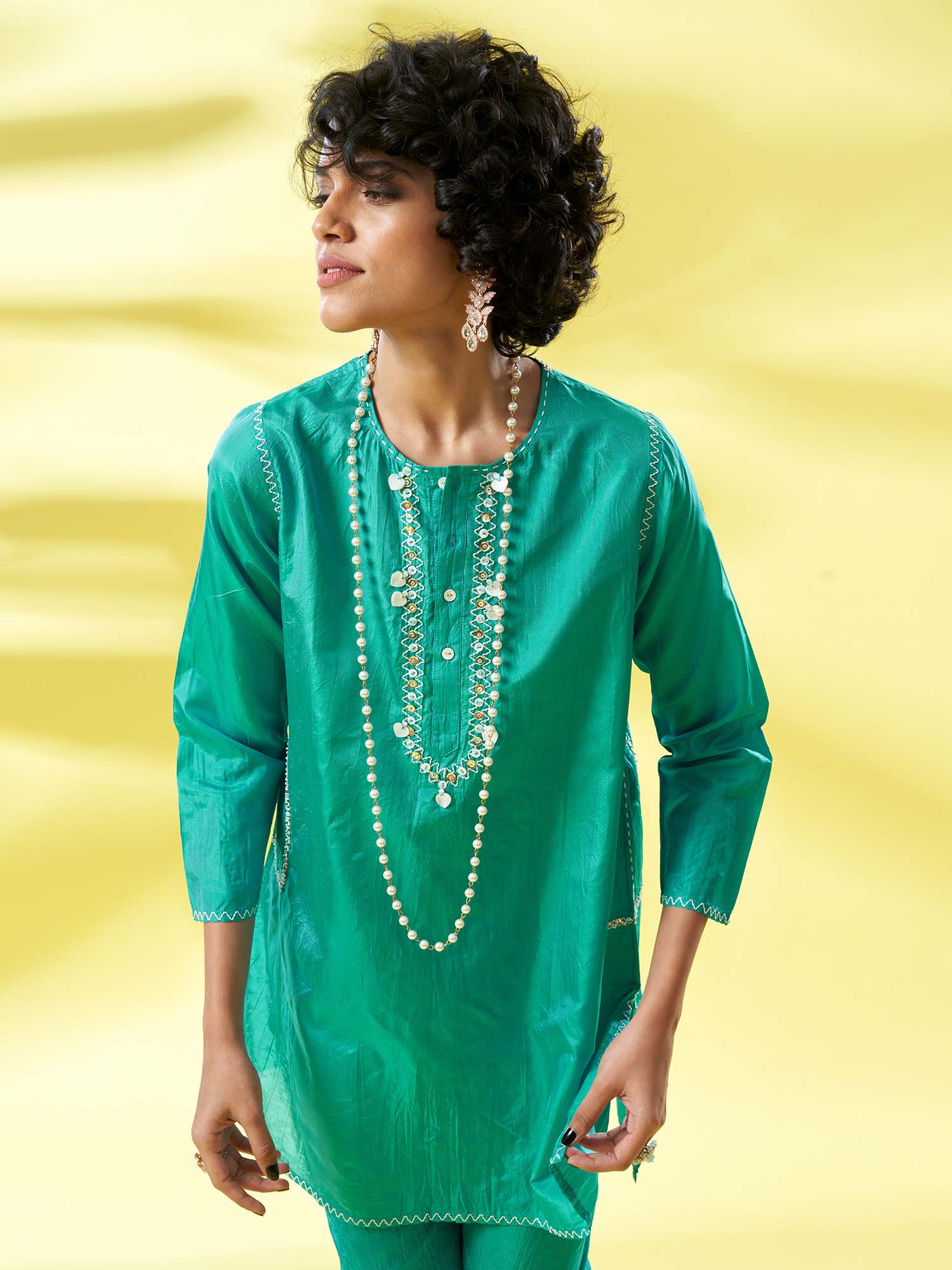 Lilypool Silk Matching Set, Washed Silk Twin Set, Fountain (Grn) - Ahilaya