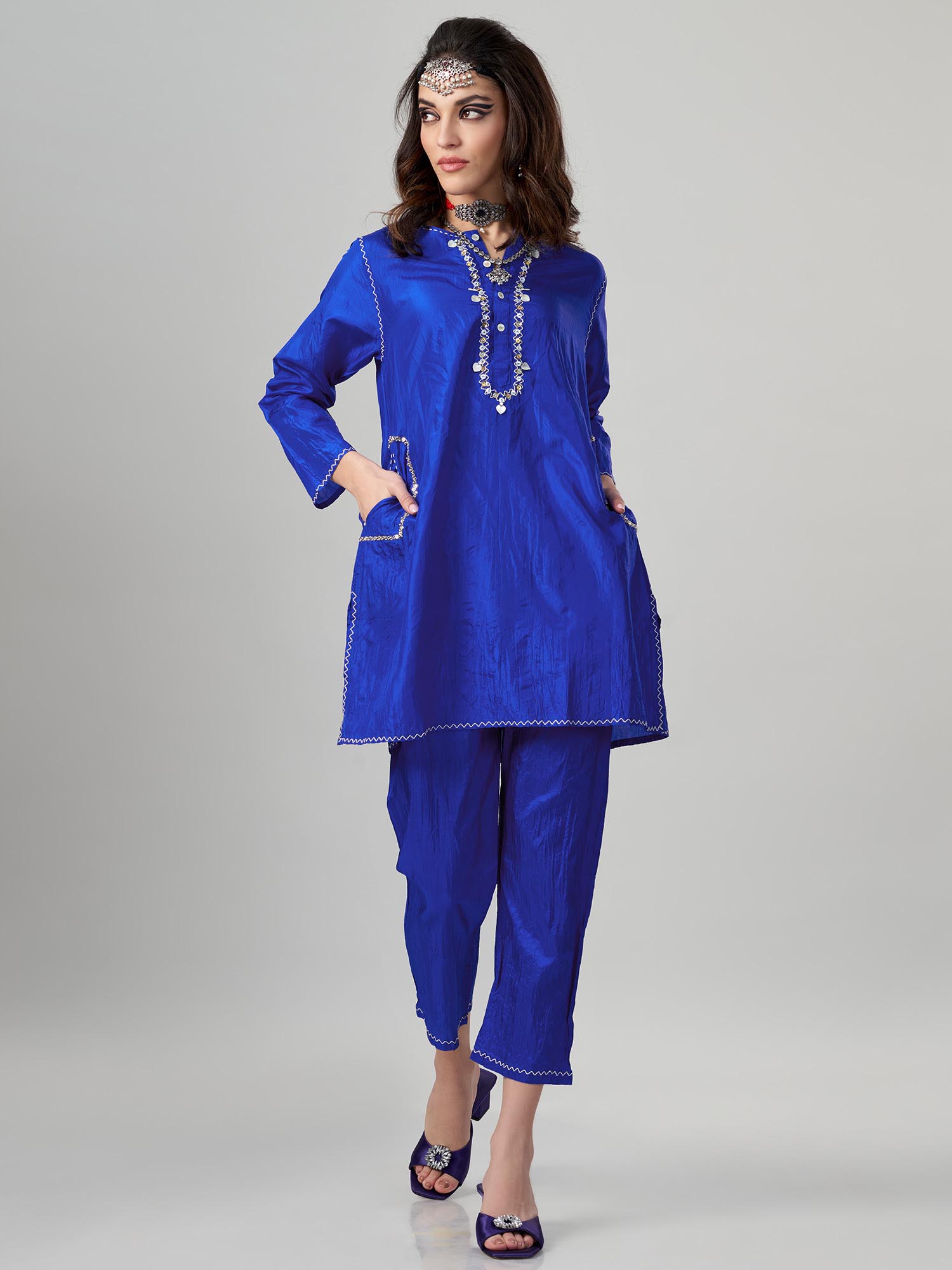 Lilypool Silk Matching Set, Washed Silk Twin Set, Chand Nur (blu) - Ahilaya